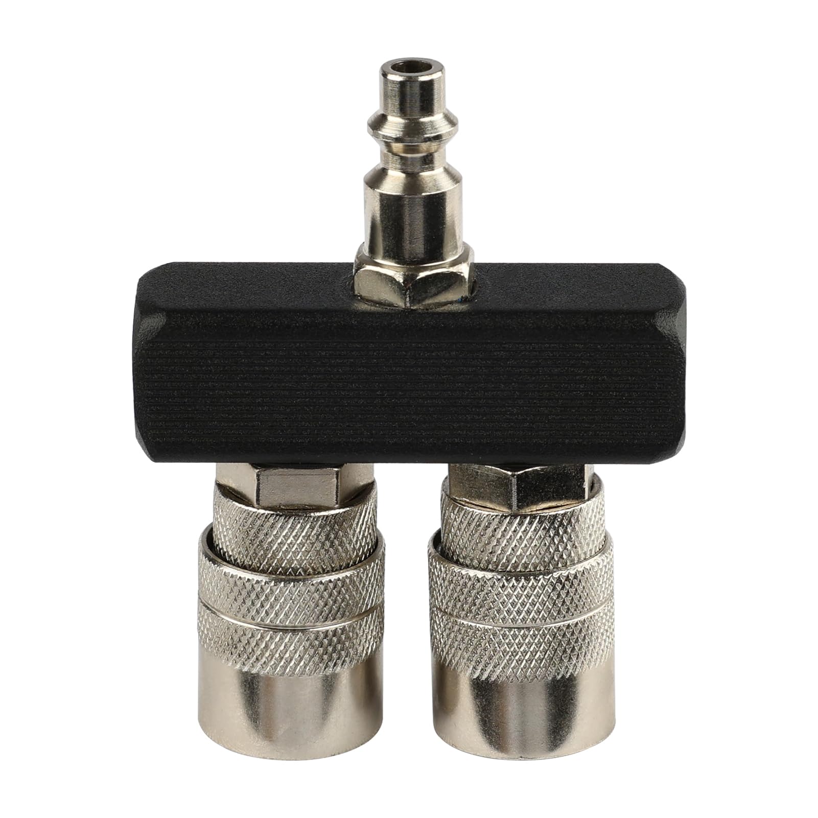 FORNAX 2-Way Straight Air Manifold Air Splitter, Line Type Air Compressor Splitter with 2 Couplers and 1/4" NPT Male Plug, Air Compressor Hose Splitter Quick Connect Socket