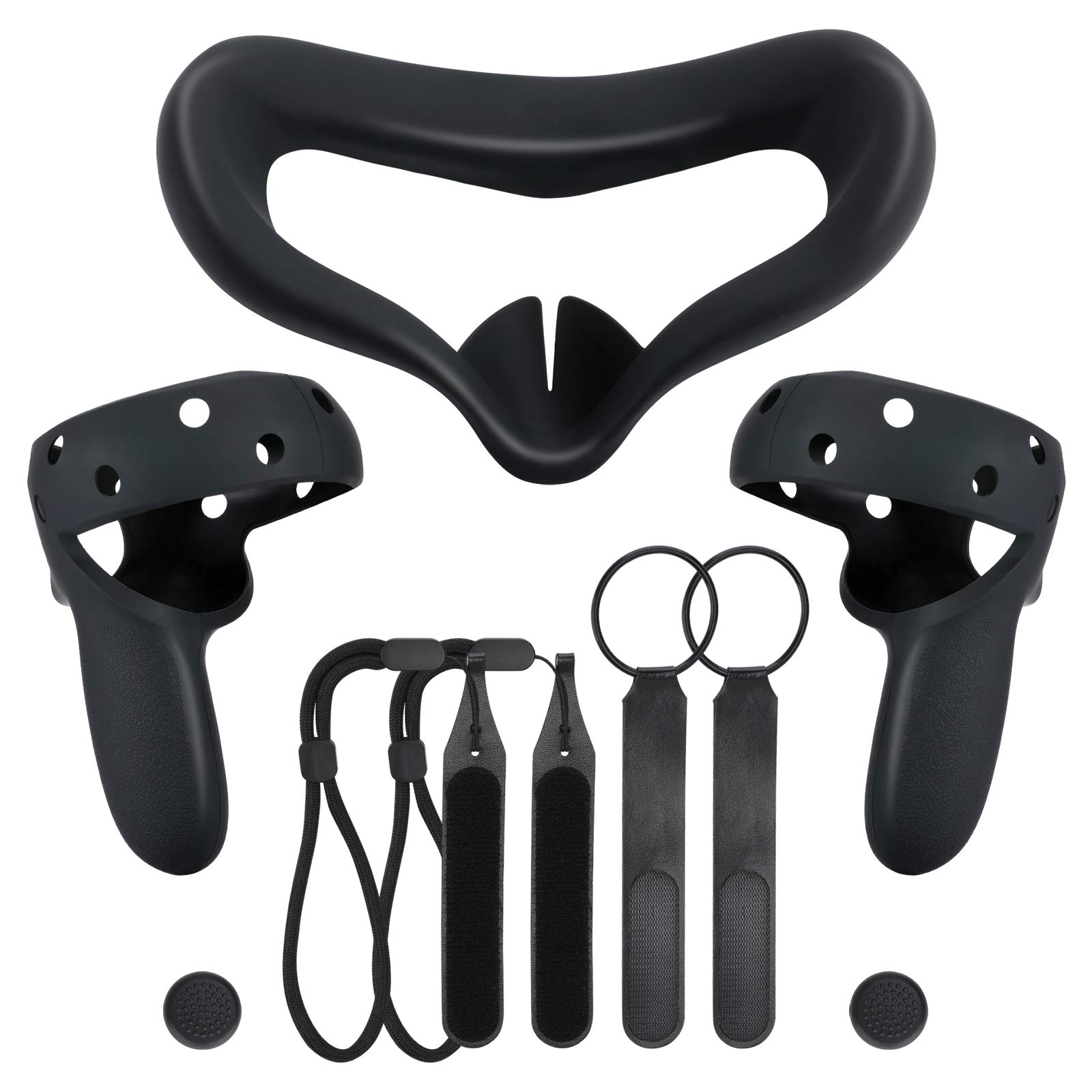 CgBeHah VR Protective Cover set for Oculus Quest 2, Silicone Face Cover, Touch Controller Grip Cover and VR Lens Protect Cover with Anti-Throw Sweat Proof Light Proof, Black