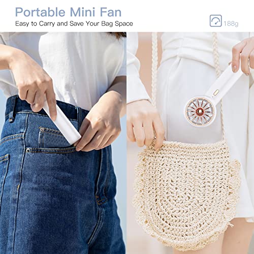 MATEPROX Mini Handheld Fan, 2000mAh Rechargeable Battery Operated Fan with 3 Speed Adjustable Removable Base, Small Portable Fan for Travel Women Kids Girls - White