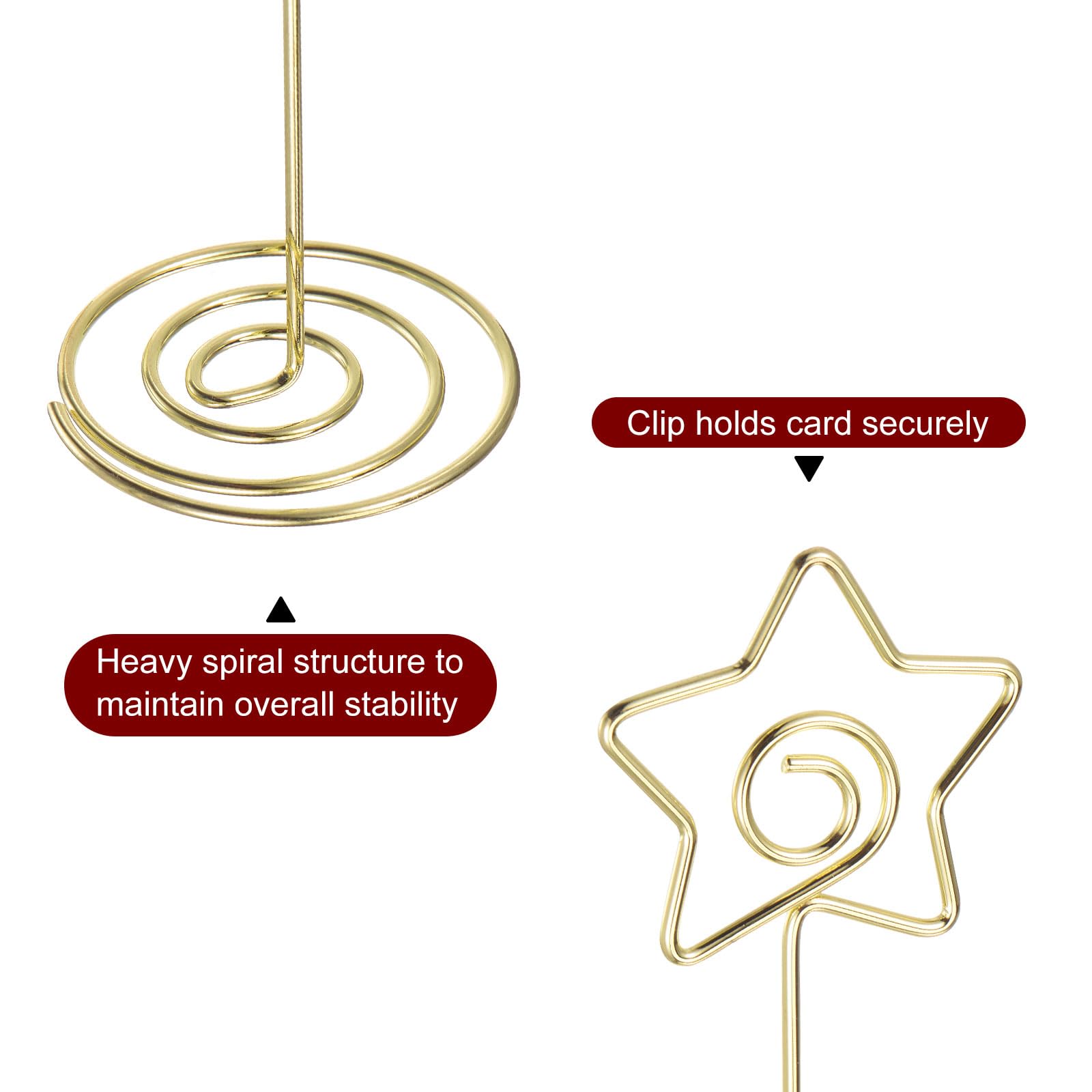 HARFINGTON 12pcs Table Number Holders 3.35 Inch 85mm Tall Star Shape Steel Photo Holders for Centerpieces Table Place Card Holders for Wedding Reception Party Office Home, Gold Tone