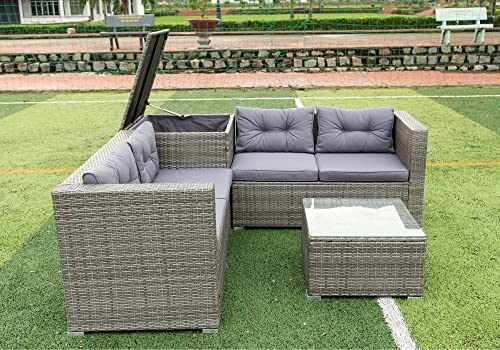 FANYE 4 Pieces Patio Sofa Sets Outdoor Conversation Group,PE Wicker Rattan Sectional Upholstered Furniture Include Armchairs, Loveseat and Cushions