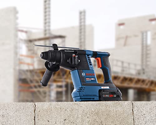 BOSCH GBH18V-26K24AGDE Brushless SDS-plus Bulldog 1 In. Rotary Hammer Kit with Dust-Collection Attachment and (2) CORE18V 8.0 Ah PROFACTOR Performance Batteries