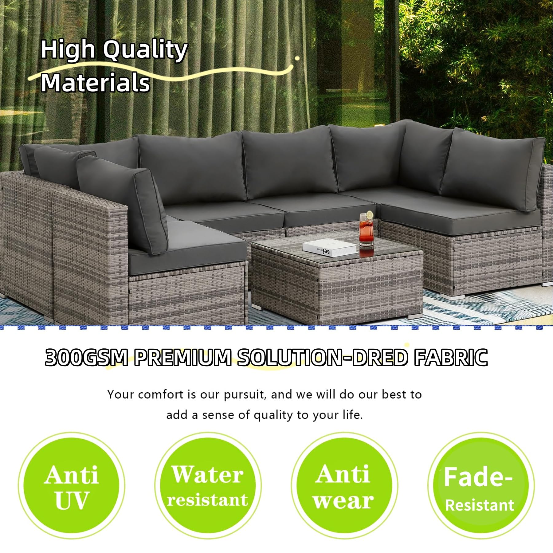 PROHIKER Patio Cushion Cover Replacement 14 Pack Outdoor Sofa Cushion and Pillow Covers Only with Zipper for 7-Piece Outdoor Patio Furniture Conversation Set (Dark Grey)