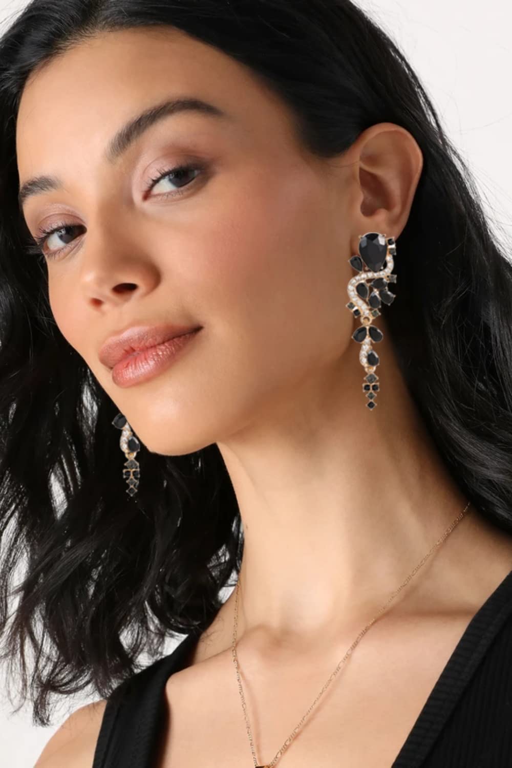 Black Rhinestone Statement Drop Dangle Earrings Dangling Sparkly Crystal Bridal Bridesmaid Wedding Earrings Long Chandelier Teardrop Earrings for Women Prom Party