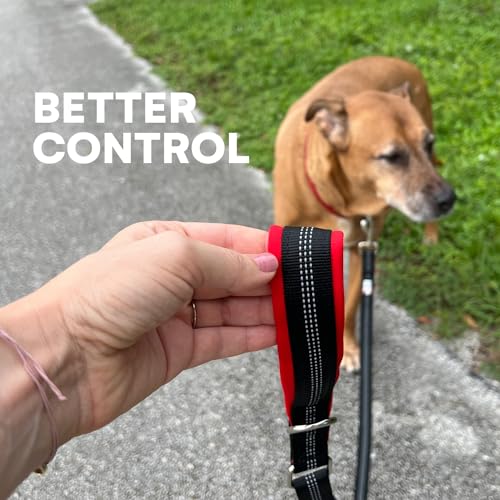 Black Rhino β Dog Leash Adjustable Length (3-5 Feet) with Soft Neoprene Padded Handle | Heavy Duty Lead for Easy Control | Small Medium Large Breeds | Reflective Stitching (Red/Black)