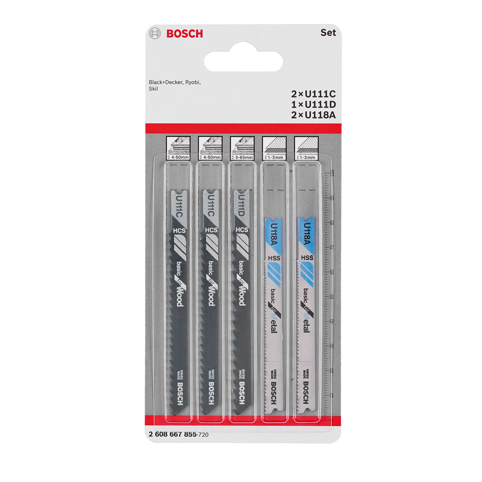 Bosch 2608667855 Jigsaw Blade-Set U111C/U111D/U1 5 Pcs