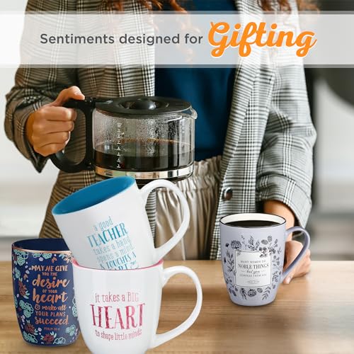 Christian Art Gifts Ceramic 14 oz Coffee Mug Microwave, and Dishwasher Safe Inspirational Bible Verse Mug for Teachers: Touches a Heart - 1 Corinthians 16:14 Blue and White Novelty Cup