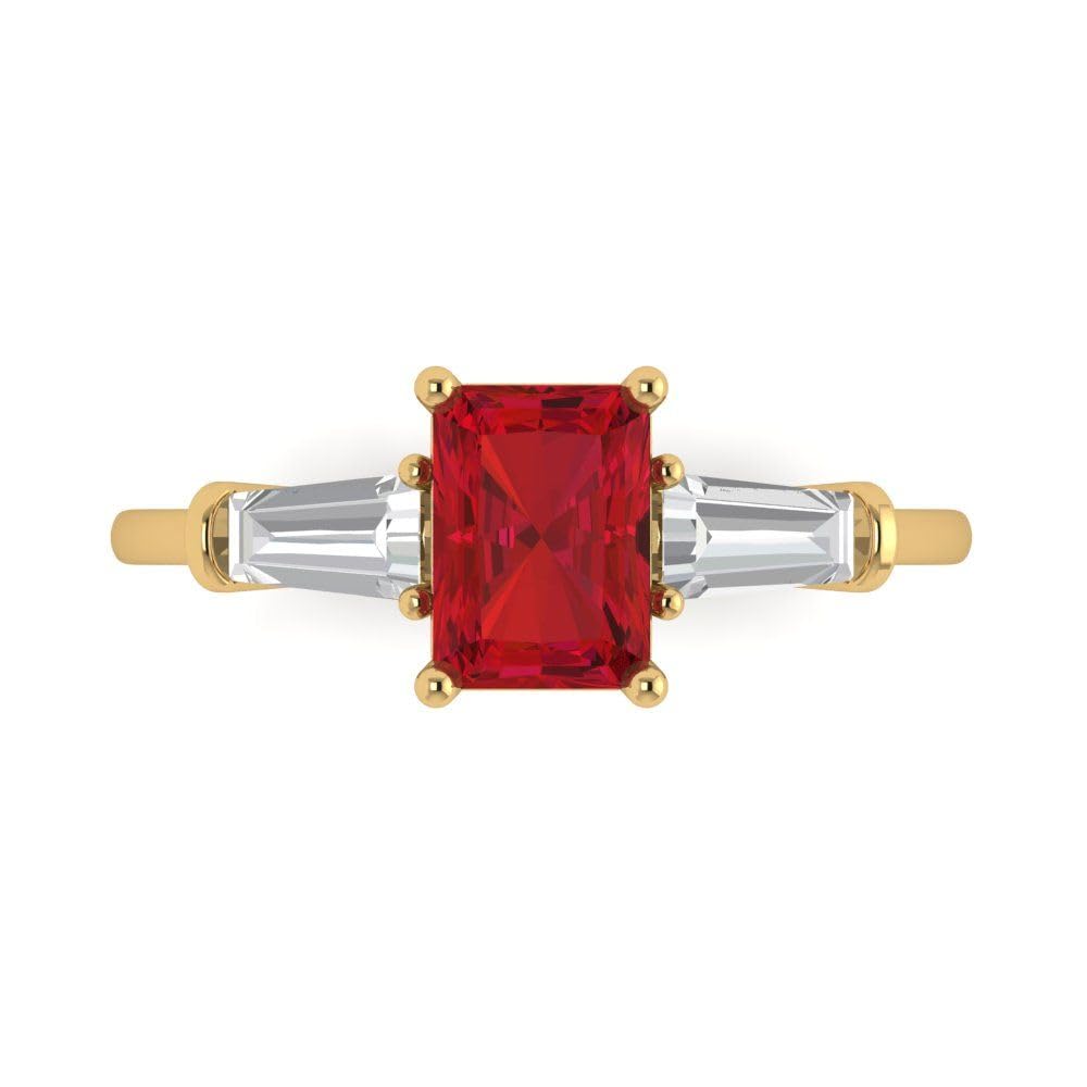 Clara Pucci 1.95 Emerald Baguette cut 3 stone Solitaire Pink Tourmaline Designer Wedding Anniversary Bridal Ring 14k Yellow Gold 6.5