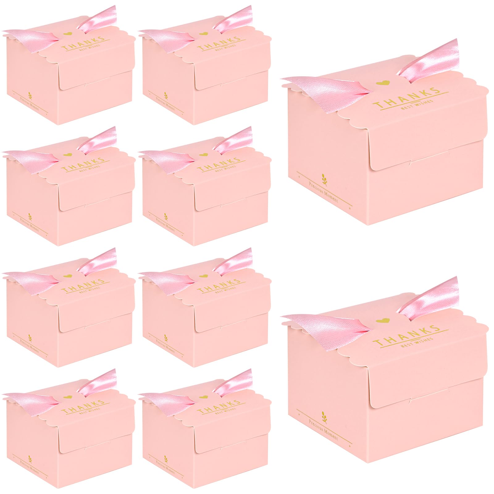 VGOODALL 20PCS 2.6 x 2.6 x 1.8 inches Party Favor Candy Box, Thank You Pink Gift Candy Box with Ribbons for Birthday Party, Bridal Shower, Wedding Decorations, Candy Table Decorations