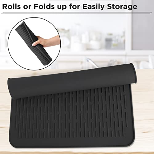SOSMAR Silicone Drying Mat, XL Size 23β x 18β, Dish Drying Mat, Large Dish Drainer Mat for Kitchen Counter, Heat Resistant Hot Pot Holder, Non-Slip Silicone Sink Mat, BPA Free, Dish Washer Safe, Black