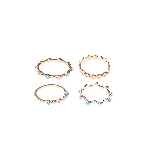BERYUAN Women Dainty Gold Ring Set Simple Rainbow Colorful Bead Cute Wave Knuckle Ring Set Gift For Her Lovely Ring Set Women And Girls Teens(4Pcs)