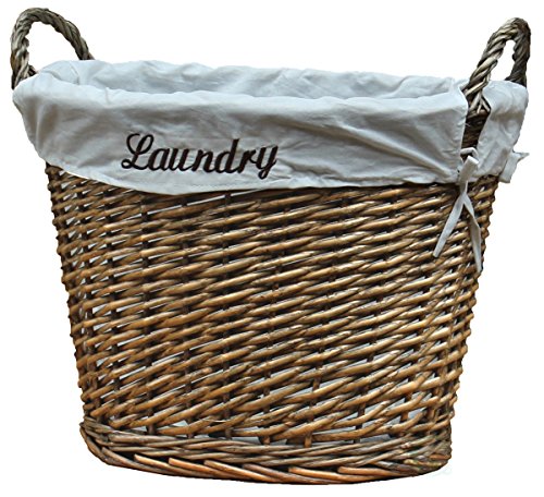 Vintiquewise(TM) Wicker Laundry Basket with Liner, White