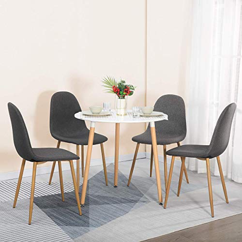 GreenForest Dining Table White Modern Round Table with Wood Legs, Velvet Dining Chairs Set of 4,Dining Kitchen Room Chairs with Metal Legs