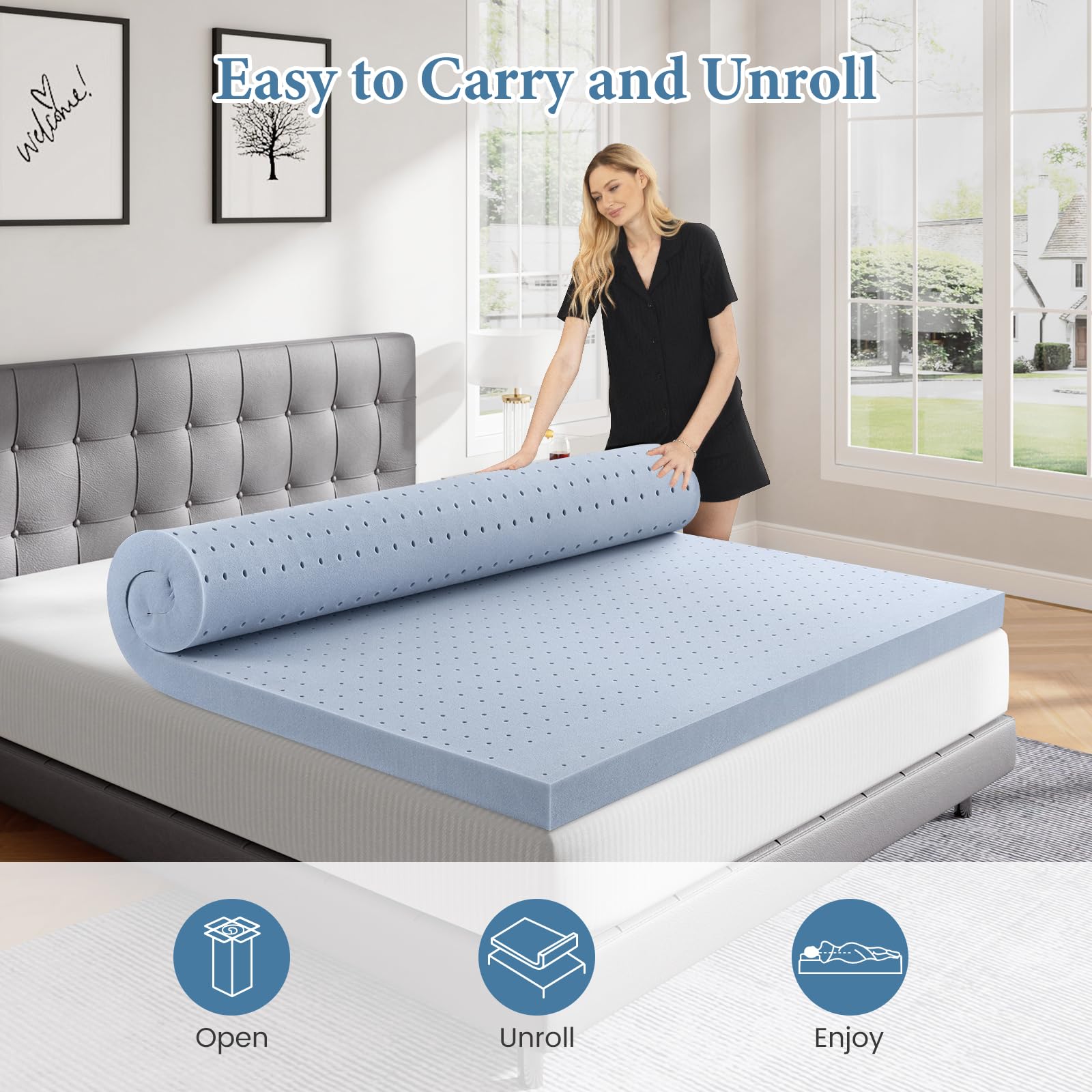 FP Flexpedic 2 Inch Twin Size Memory Foam Mattress Topper, Gel Cooling Bed Topper, Ventilated Design Soft Mattress Pad, Plush Feel, CertiPUR-US Certified, Purple