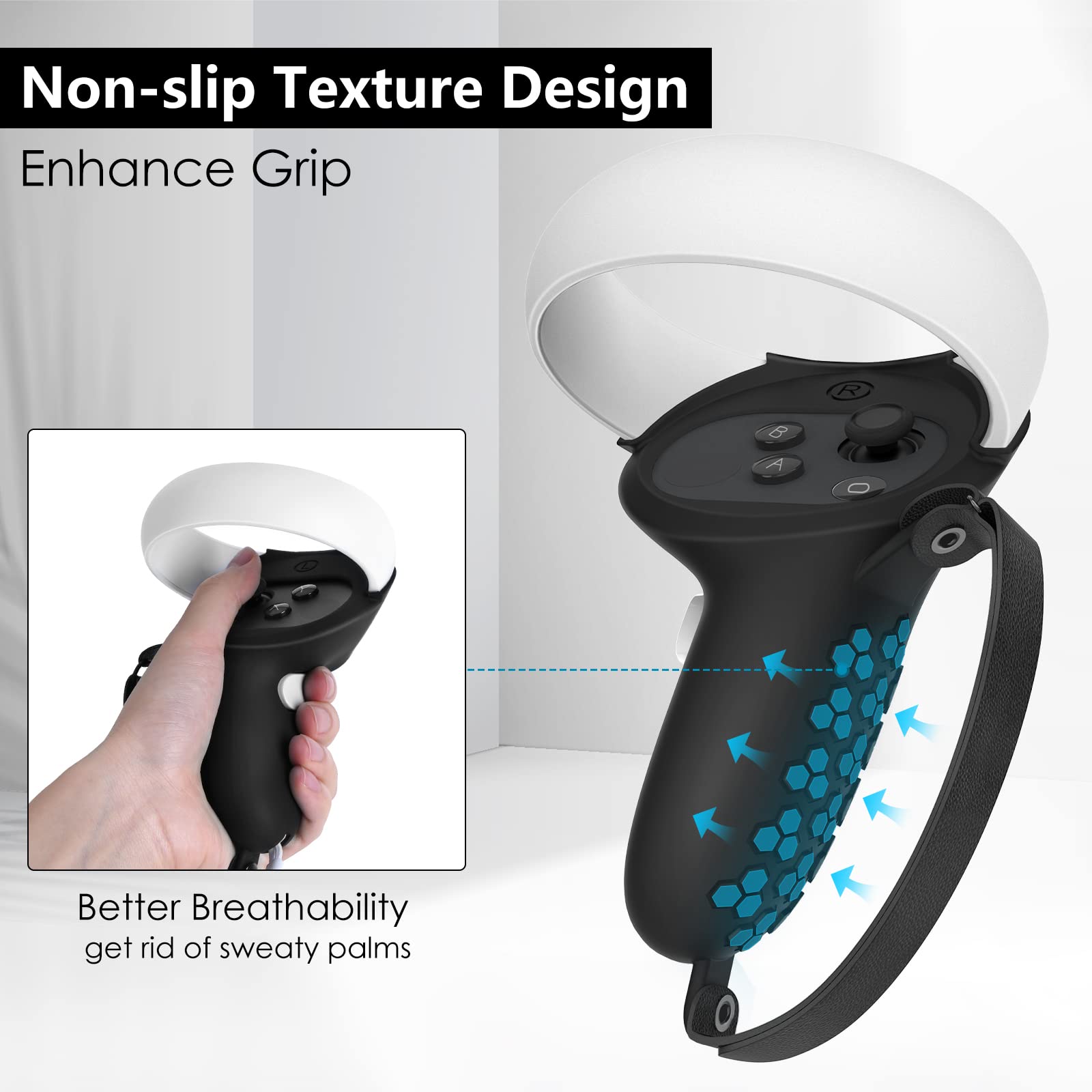 Controller Grips Compatible with Quest 2 - YOGES Soft Anti-Slip Silicone Cover Protector with Adjustable Leather Hand Knuckle Strap, VR Games Quest 2 Accessories for Quest 2 Touch Controllers