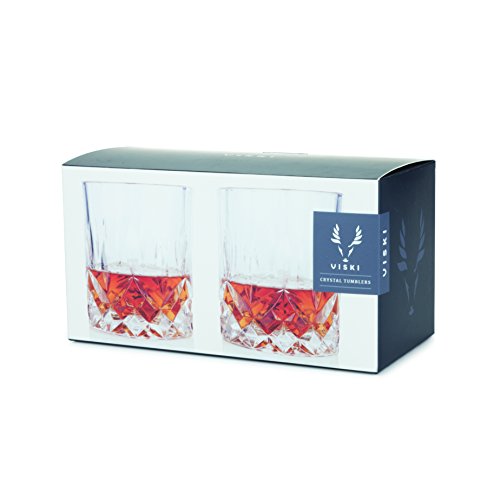 Viski Admiral Crystal Whiskey Tumbler Set of 2 - Premium Crystal Clear Liquor Drinking Glass, Classic Lowball Cocktail Glasses Gift Set, 9 Oz