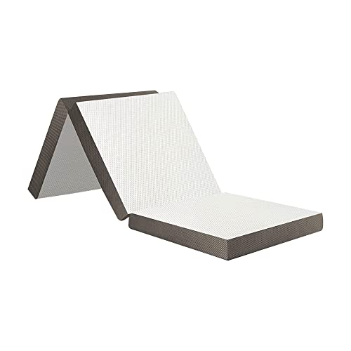 Mayton 4-Inch Portable Tri-Folding Capability Gel Memory Foam Mattress | Breathable Mesh Sides, Ultra Soft, Removable and Washable Cover, Comfortable Support, Cot Pad, Standard Size, 25-Inch, White
