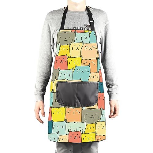 MBMSO Funny Cat Apron with Pockets Cat Kitchen Cooking Chef Baking Apron Cat Lady Gifts for Cat Lover Mom Gifts Kitten Aprons (Funny Cat Apron)