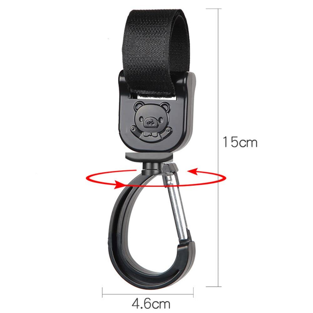 CHDHALTD 2Pcs/Set Baby Pram Hooks, 360 Degree Stroller Carriage Storage Bag Hooks, for Universal Hanger Stroller Accessories, Diaper Bag, Shopping Bag,Backpack(Black)
