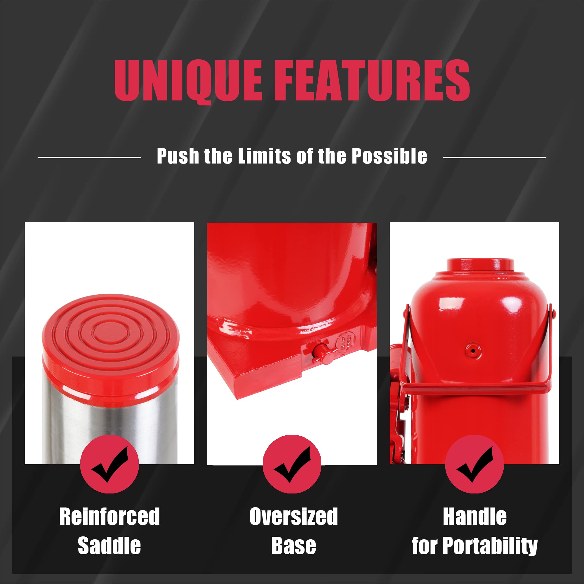 BIG RED T95007 Torin Hydraulic Stubby Low Profile Welded Bottle Jack, 50 Ton (100,000 lb) Capacity, Red