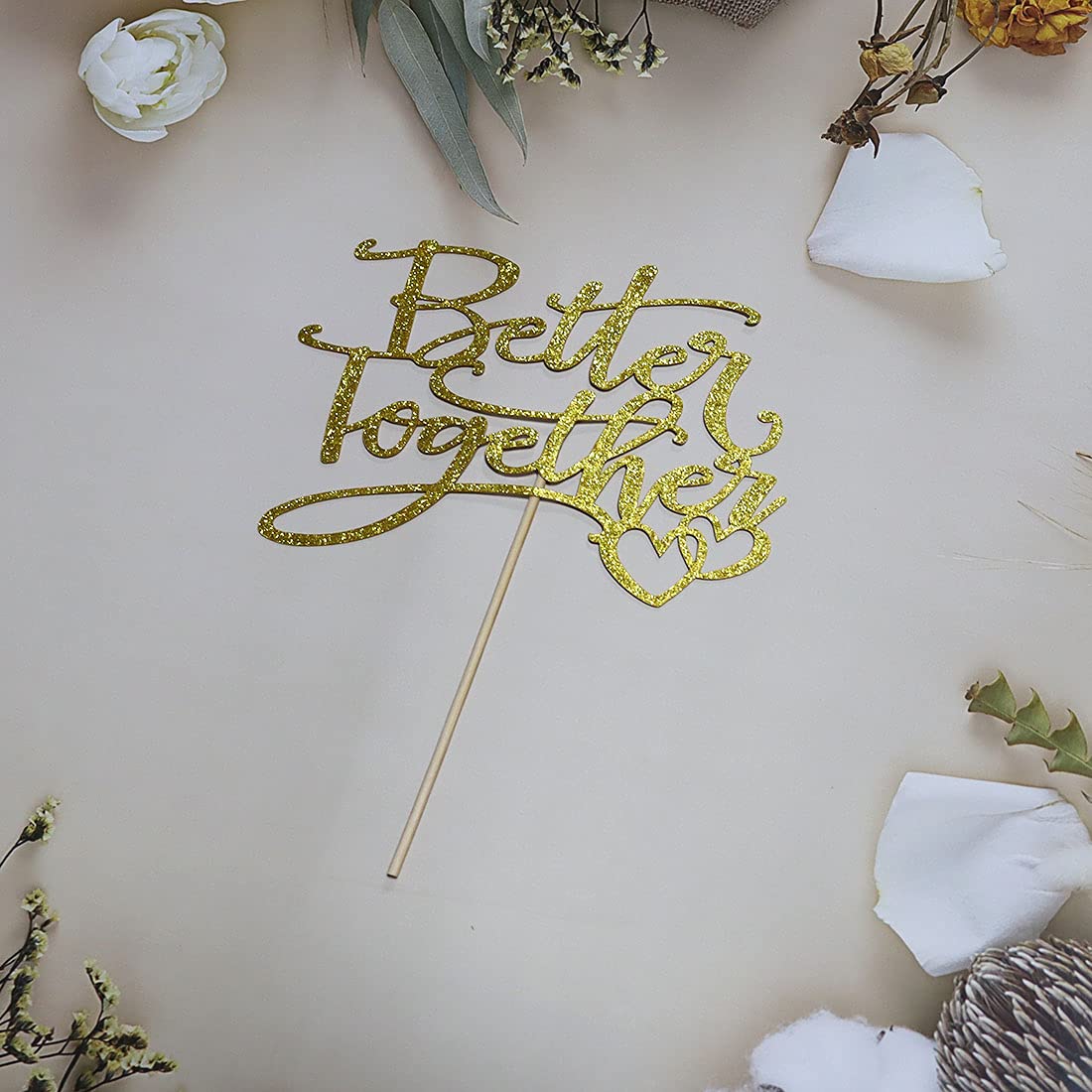 Gold Glitter Better Together Cake Toppers - Bridal Shower, Mr and Mrs, Wedding Party Decorations