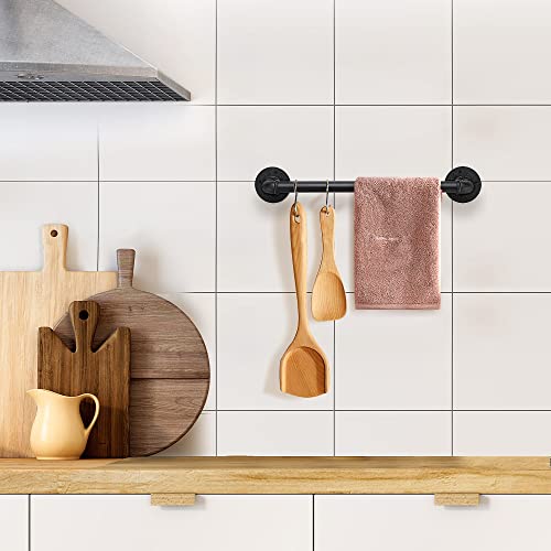 Industrial Pipe Towel Rack 18 Inch Black Towel Bar Heavy Duty Rustic Hand Towel Bar Wall Mounted DIY Rustic Iron Towel Holder for Bathroom Wall 1 Pack