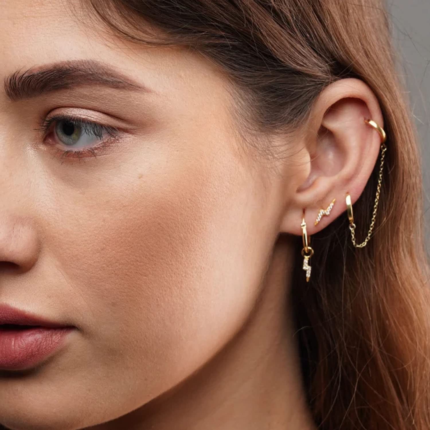 Chain Hoop Earrings | S925 Silver Gold Chain Earrings for Women Double Piercing Two Holes Huggie Earrings aretes de cadena