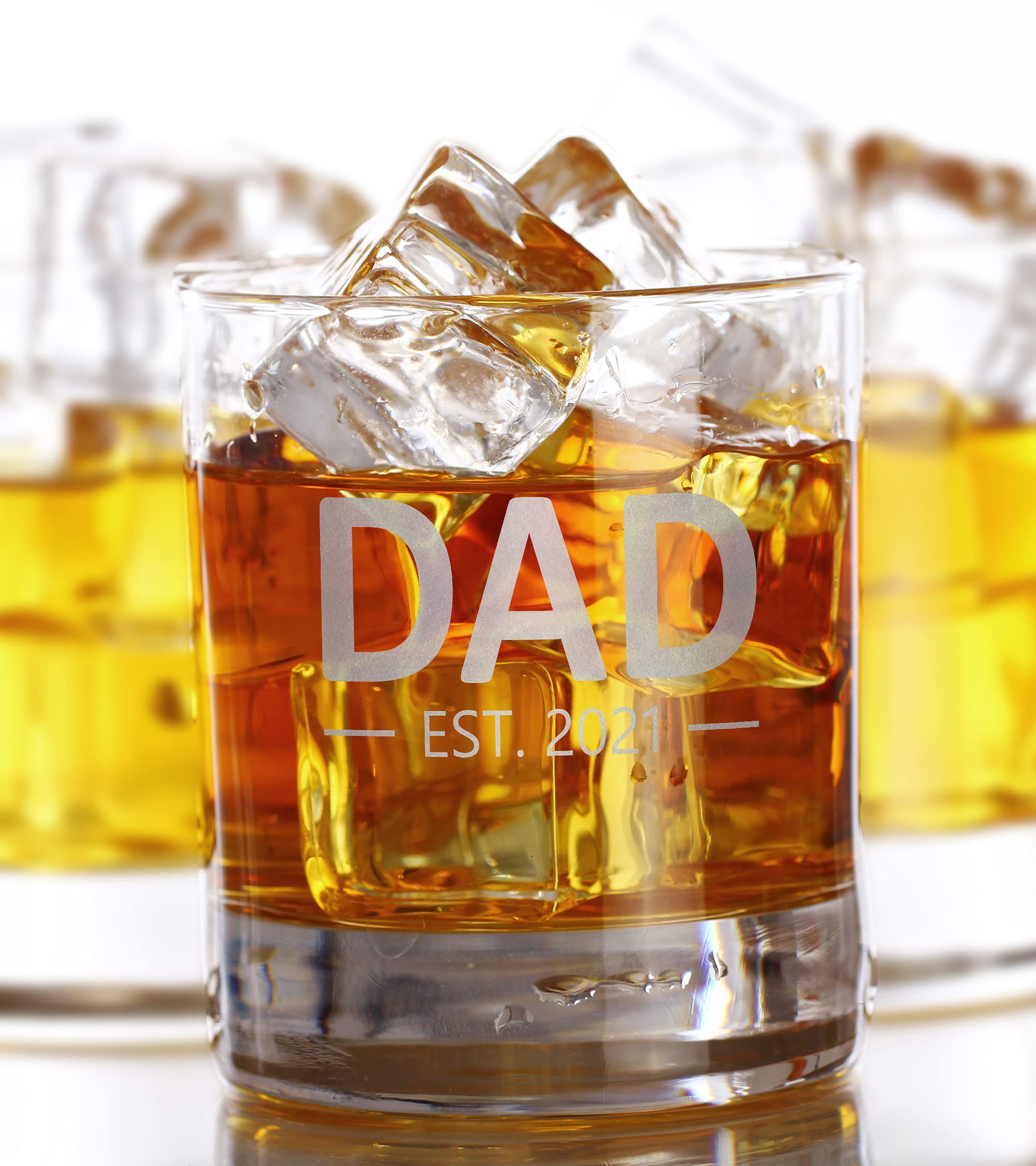DAD EST 2021 Custom Personalized Whiskey Glass - Laser Engraved Etched Funny Gift for Dad Uncle Grandpa