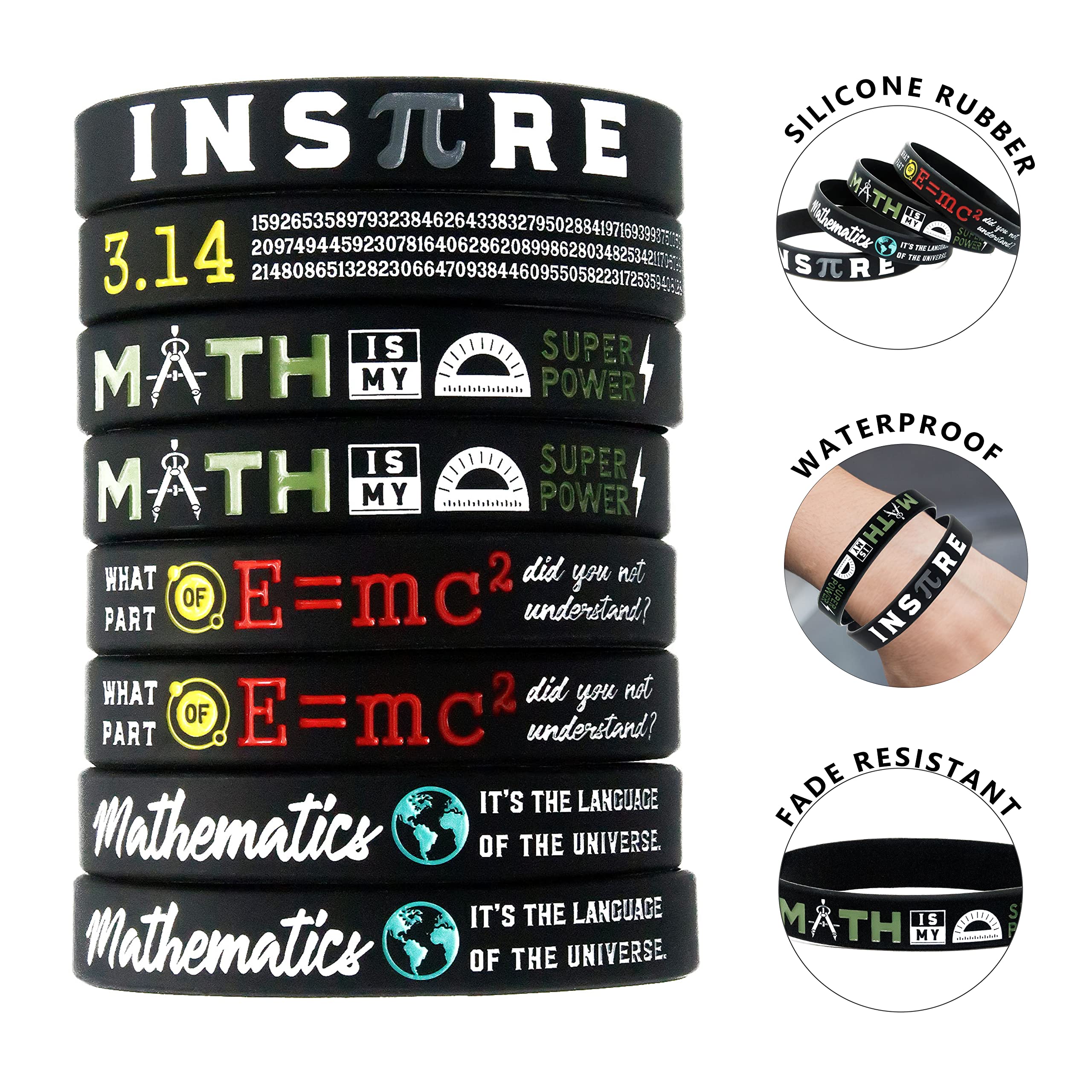 Giftphoria Assorted Math Bracelets (12pcs) - Math Gifts in Bulk for Students and Teachers - Educational Party Favors, Classroom Prizes and Awards for Math Graduates, Mathletes and Math Lovers