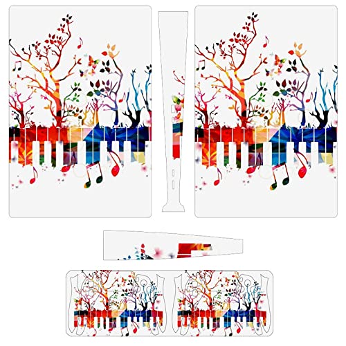 Color Piano Keyboard and Musical Notes Full Protective Skin Cover Design Wrap Decal Sticker Compatible with PS5 Digital Edition Console and Controller