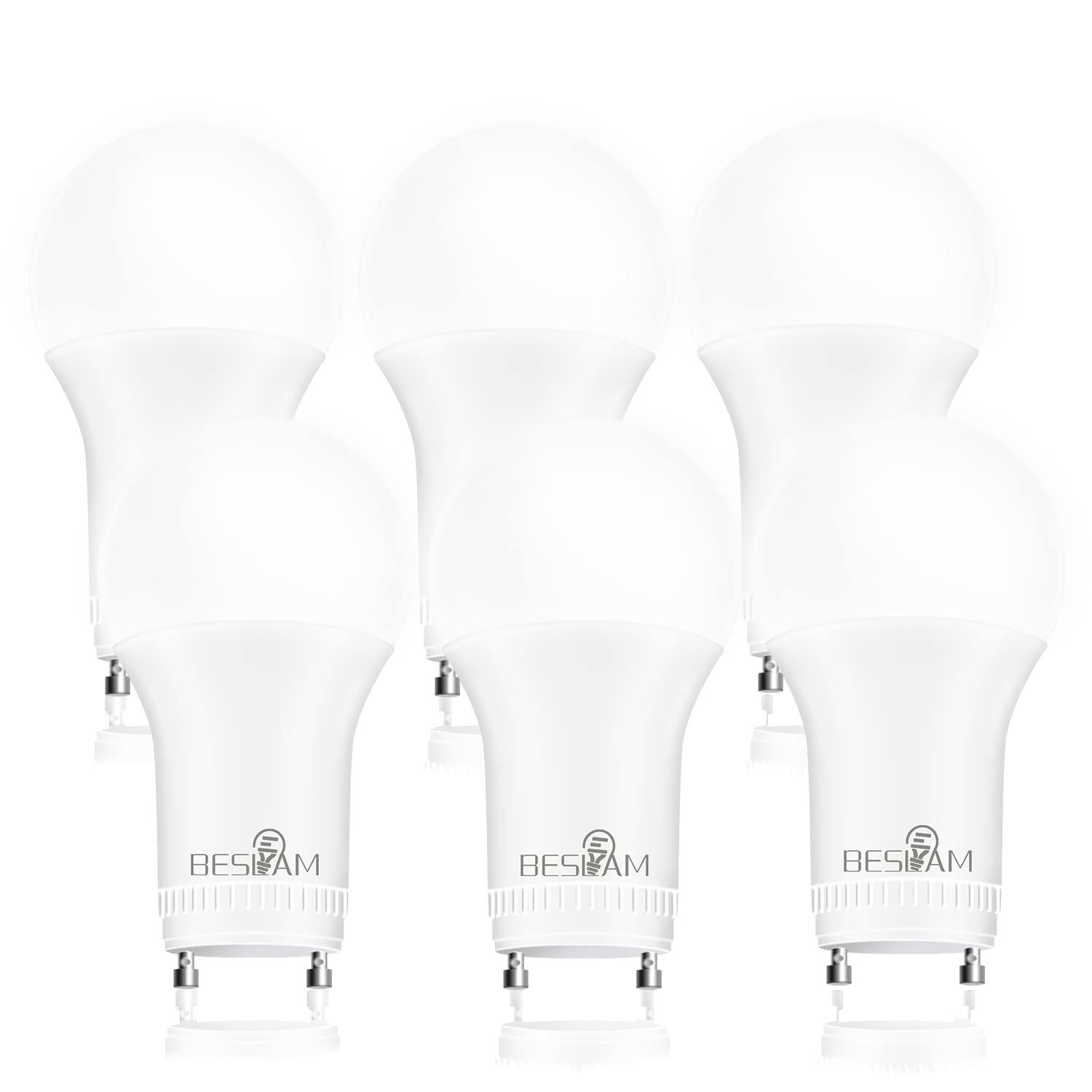 BESLAM A19 9W Led Light Bulbs, Gu24 Twist & Lock Base, 2 Prong Bulb,60W Equivalent, 5000K Cool White, 750 Lumens, UL Listed & Energy Star, Dimmable 6-Pack