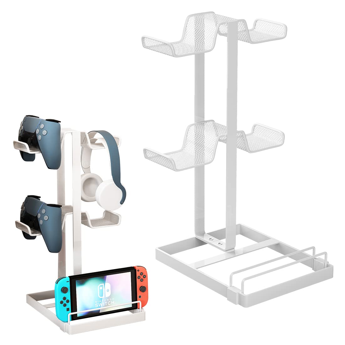 Controller Holder, Game Controller Stand Holder Storage Organizer Adjustable Game Controller Headset Hanger for All Universal Gaming PC Accessories, PS4 PS5 Nintendo Switch (White)