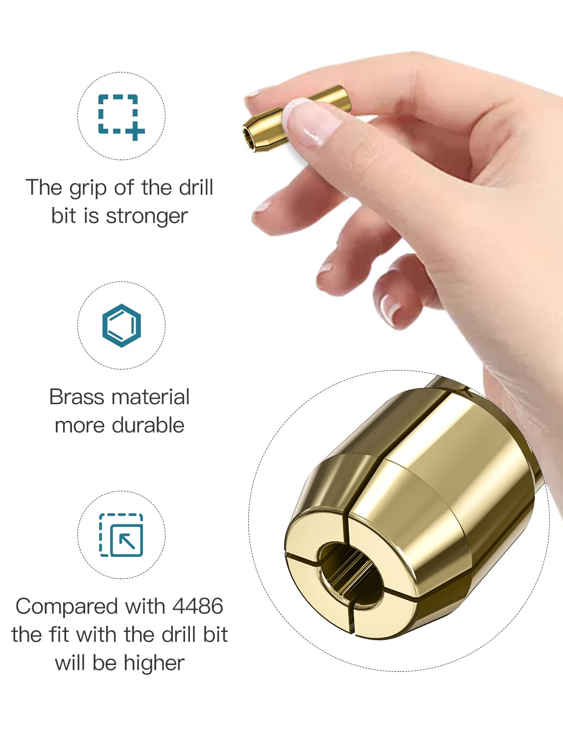 Collet Set for Dremel, 10Pcs Replacement 4485 Brass Quick Change Rotary Drill Nut Tool Set (1/8" x 2, 3/32" x 2, 1/16" x 2, 1/32" x 2)