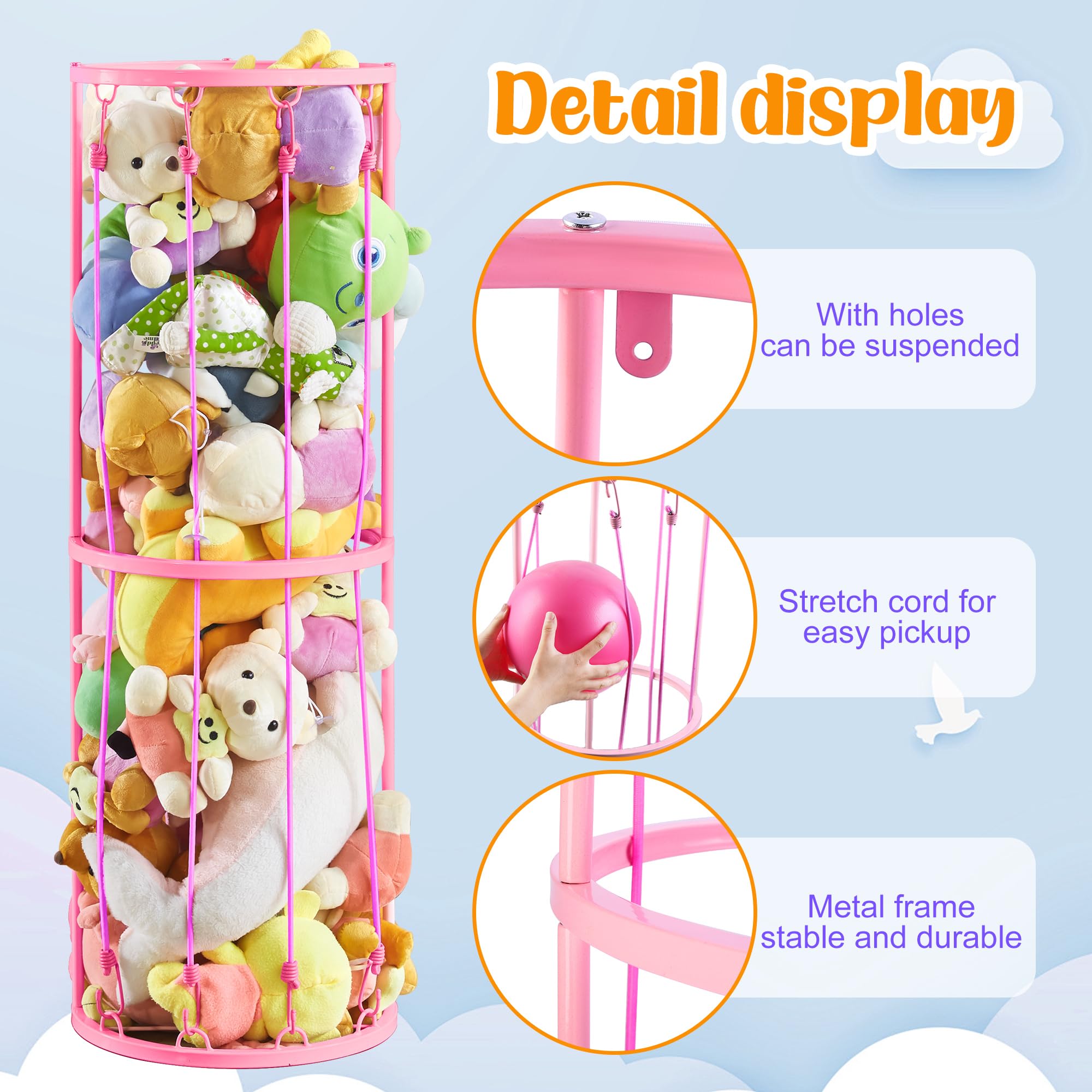 codree Stuffed Animal Zoo Storage- Plush Stuffed Animal Storage Holder with Metal Frame and Elastic Band- Space Save Plush Toy Storage Cage Organizer Standing for Bedroom Playroom Nursery Decor
