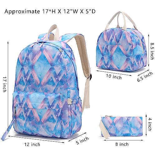 EZYCOK Teen Girls School Backpack Kids Bookbag Set with Lunch Bag Pencil Case Travel Laptop Backpack Casual Daypack