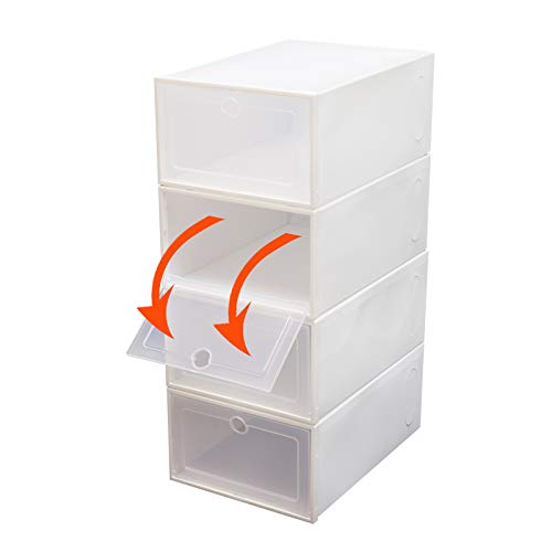 GDNTMU 24 Pack Shoe Storage Box, Clear Plastic Stackable Shoe Organizer for Closet, Space Saving Foldable Shoe Sneaker Containers Bins Holders (24 PACK)