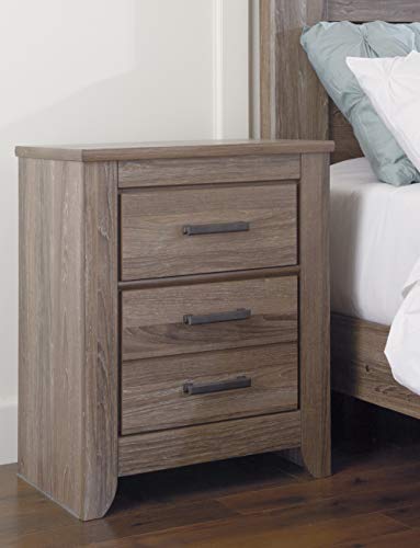 Signature Design by Ashley Zelen Rustic Contemporary 2 Drawer Nightstand, Warm Gray