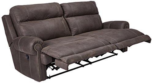 Signature Design by Ashley Austere Contemporary Faux Leather 2 Seat Manual Reclining Sofa, Gray