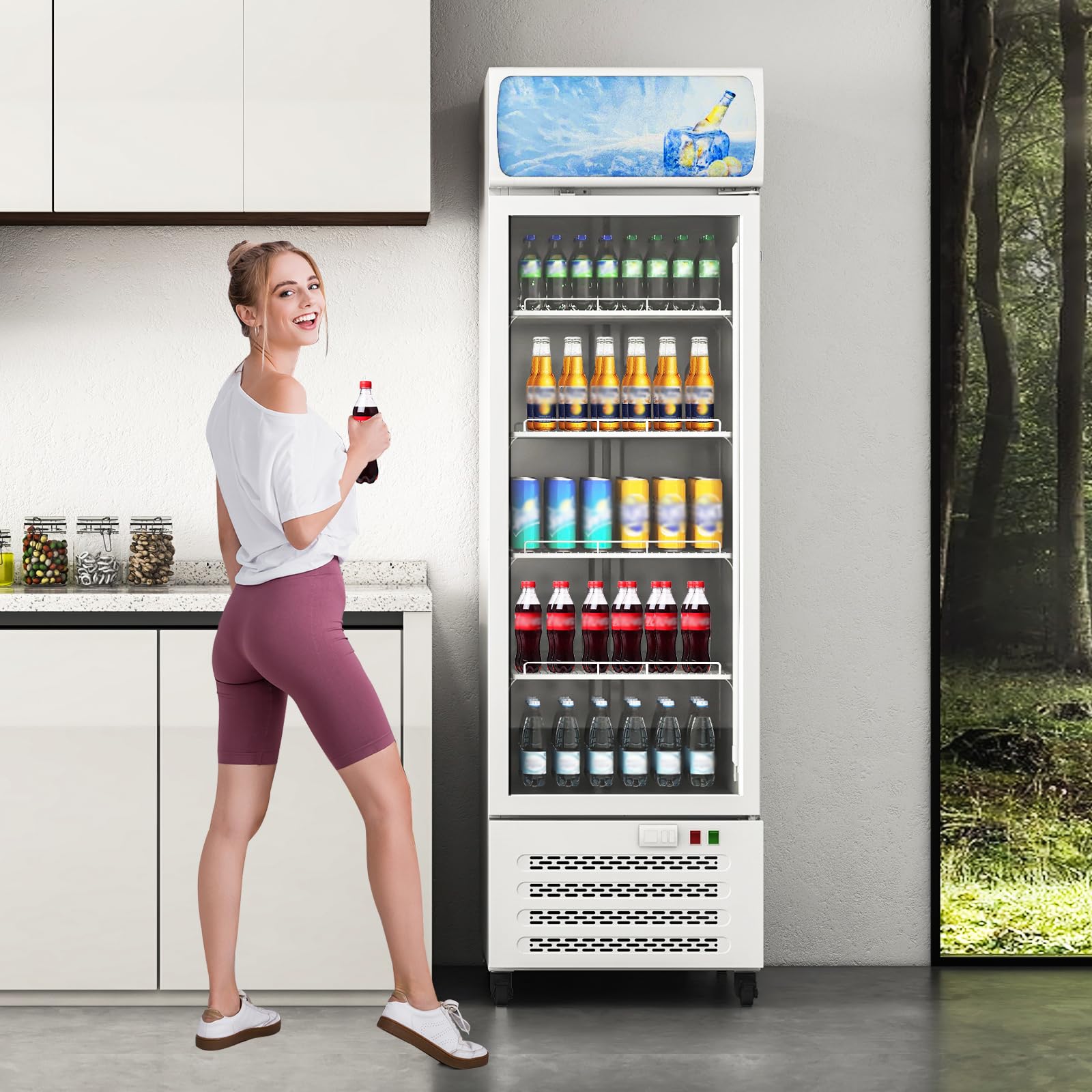 GAOMON Commercial Refrigerators Display Fridge 12 Cu.ft, Beverage Refrigerator and Cooler with Adjustable Removable Shelves and LED Light for Home, Store, Gym, Bar or Office, Single Swing Door