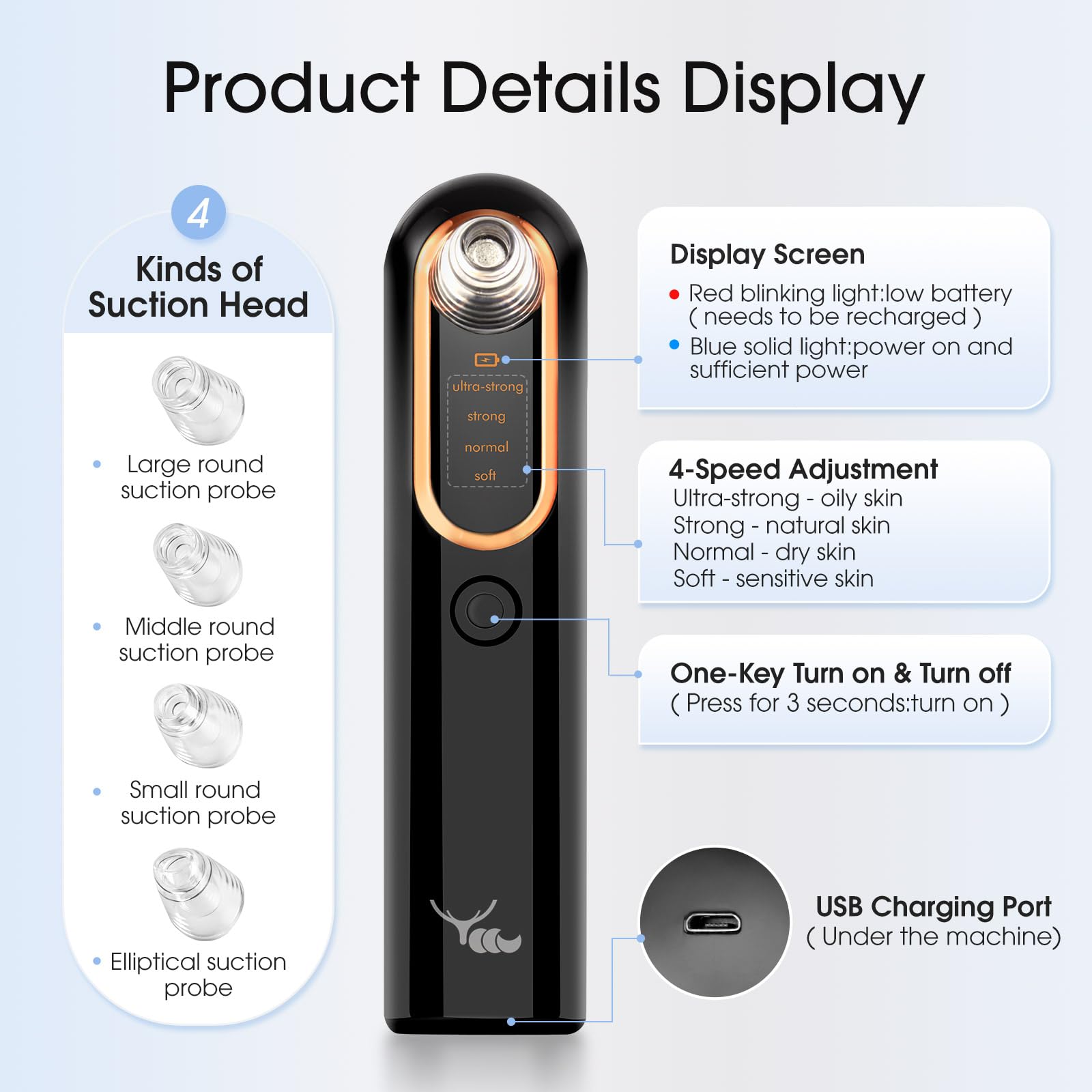 Blackhead Remover Vacuum Yccu Professional Pimple Popper Tool Pore Vacuum Black Head Remover for Face USB Rechargeable Blackhead Extractor for Removing Blackhead Whitehead Acne