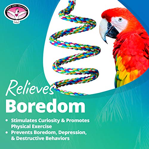 Super Bird Creations SB326 Colorful Cotton Bungee Rope Bird Toy, Large/XL Bird Size, 1.25β Diameter x 97β,Varies