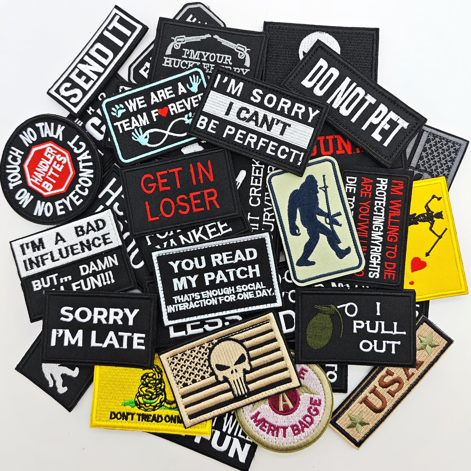 Gleihow 12 Pieces Random Funny Tactical Morale Patch Full Embroidery Military Loop and Hook Patches for Caps Backpacks Vest Harness Military Uniforms