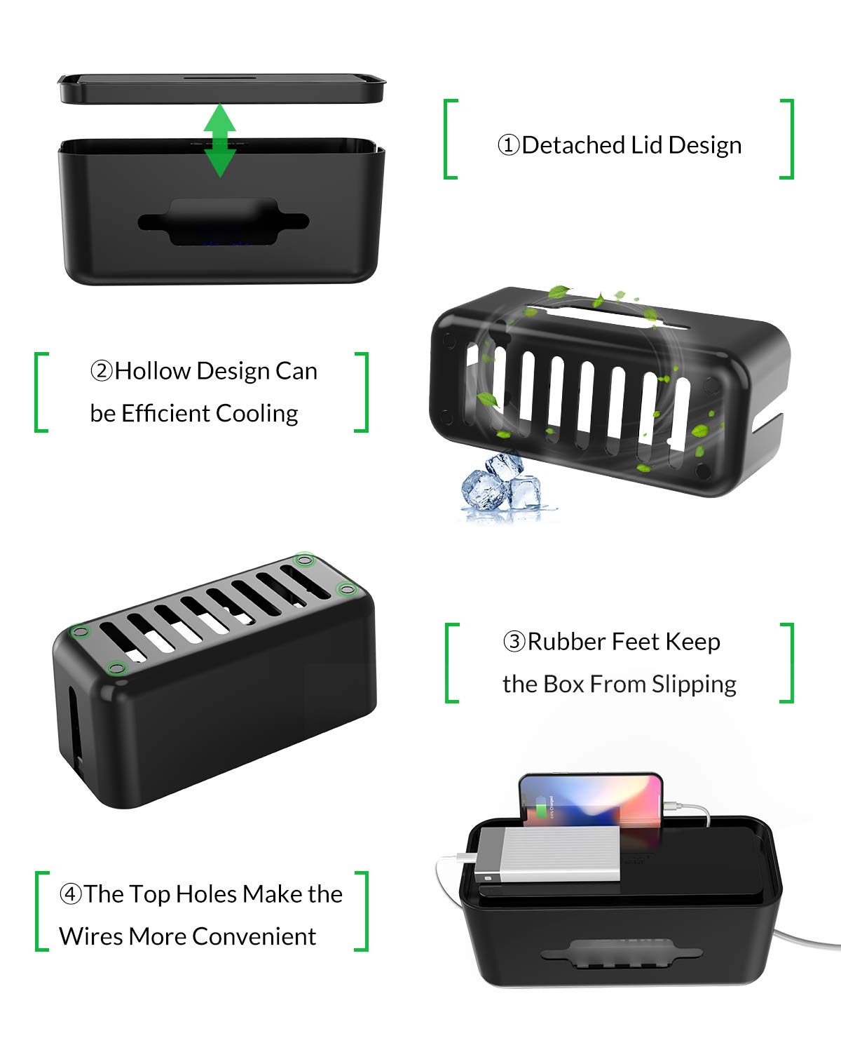 Cable Management Box, ORICO Cable Organizer Box with Phone Stand, 16.9 x 7.1 x 6.3 Inches Wire Cable Hide Box for Power Strips, Surge Protectors, Chargers, Adapters - Extral Large