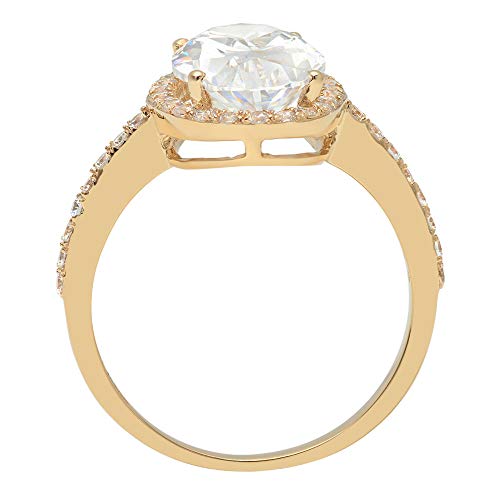 Clara Pucci 4.85 ct Oval Cut Genuine Lab Grown Diamond VS1-VS2 J-K 14K Yellow Halo Gold Bridal Wedding Engagement Designer Ring size 6.5