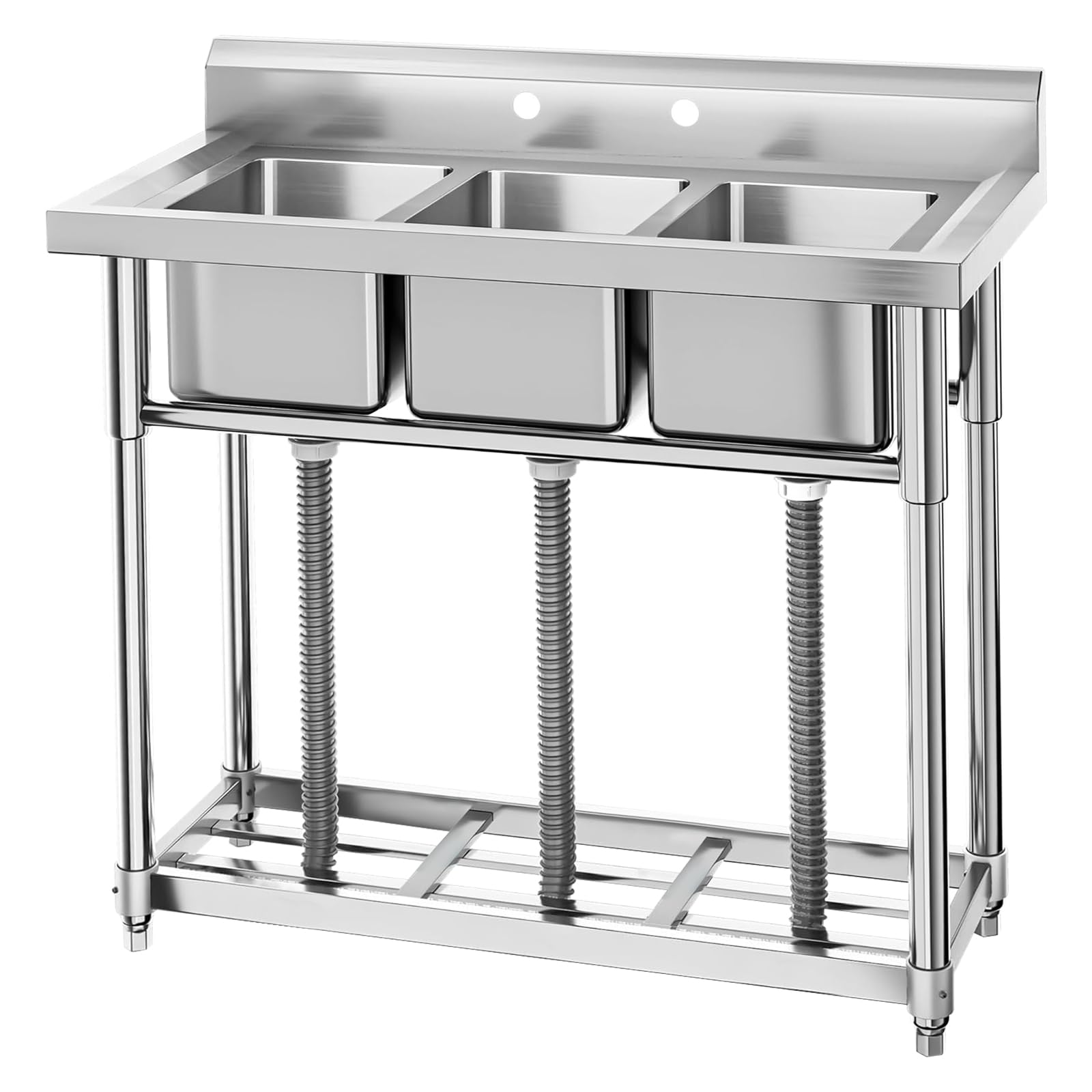 Gaomon Stainless Steel Sink, Commercial Kitchen Prep & Utility Sink Free Standing 3-Compartment with Shelf for Restaurant Laundry Garage Bar Workshop(3 Compartment with Shelf, 38.9"L x 17.7"W x 37"H)