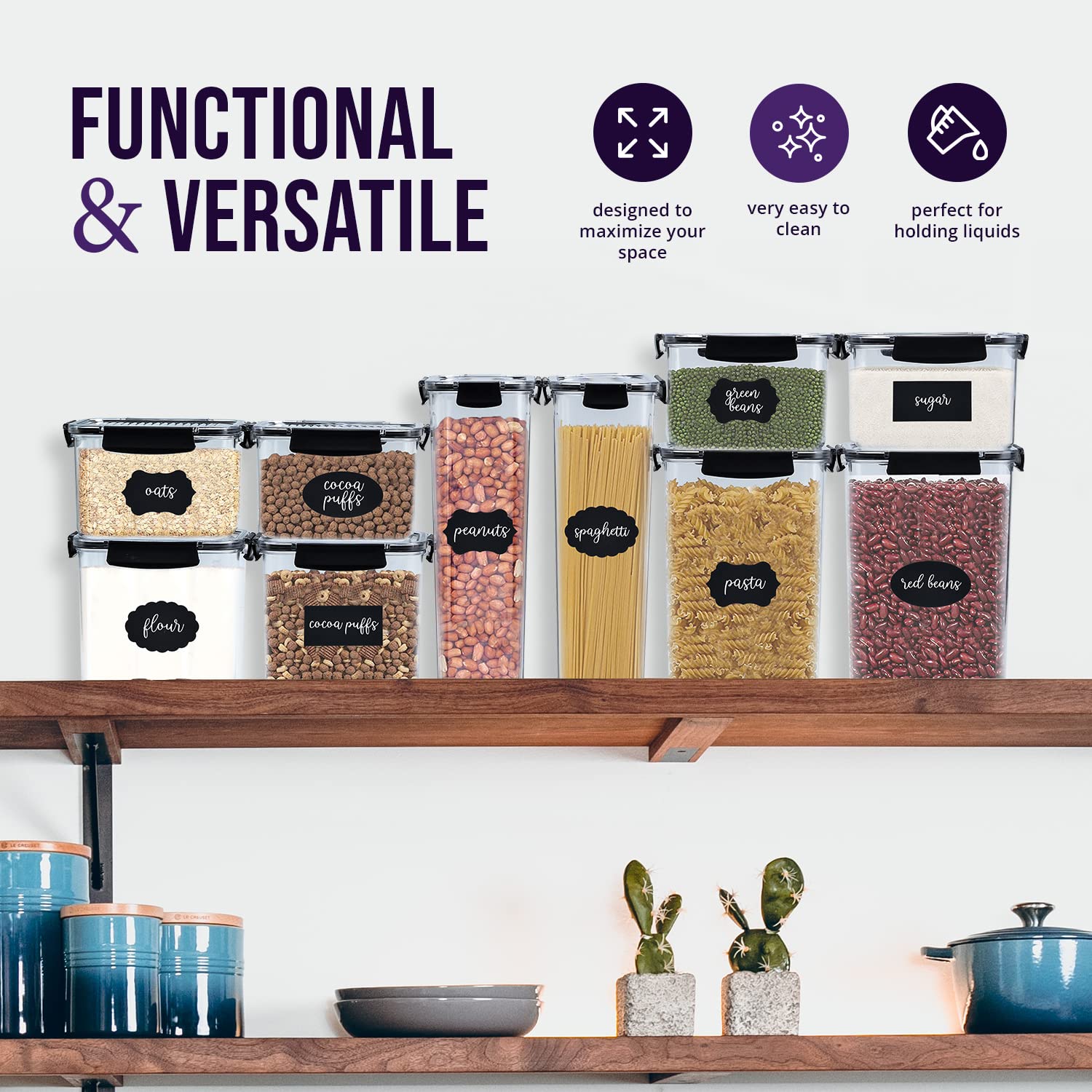 ClearSpace Airtight Food Storage Containers β 24 Pack BPA Free Kitchen Organization Set for Pantry Organization and Storage, Plastic Canisters with Durable Lids Ideal for Cereal, Flour & Sugar