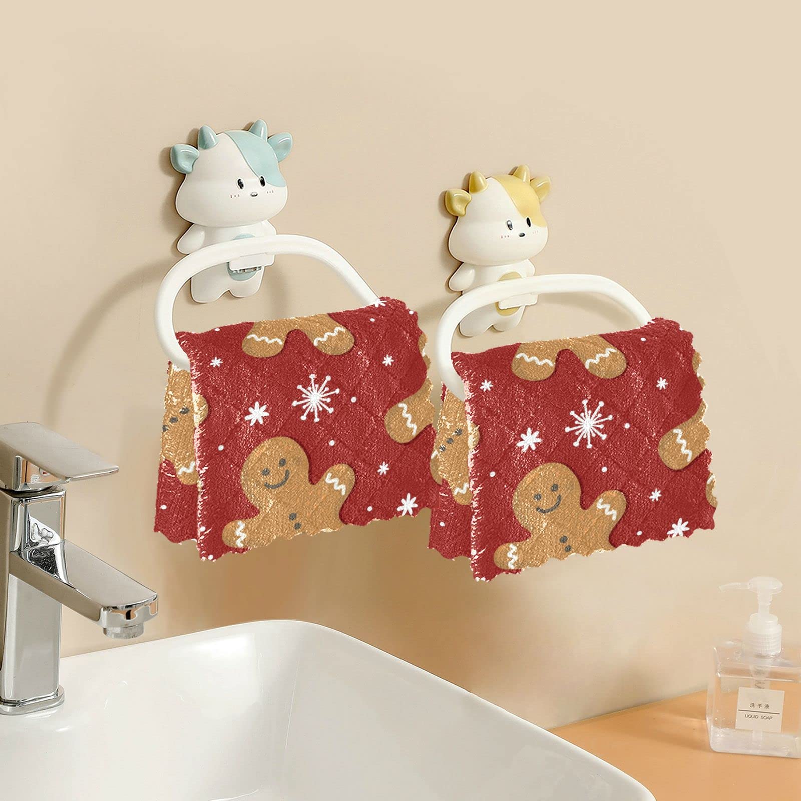 Christmas Cookie Kitchen Cloth Dish Towels Gingerbread Snowflake Kitchen Cloths Dishcloths Highly Absorbent Dust Dirty Cleaning Supply Kitchen Tableware Car Pack of 6 11x11 in