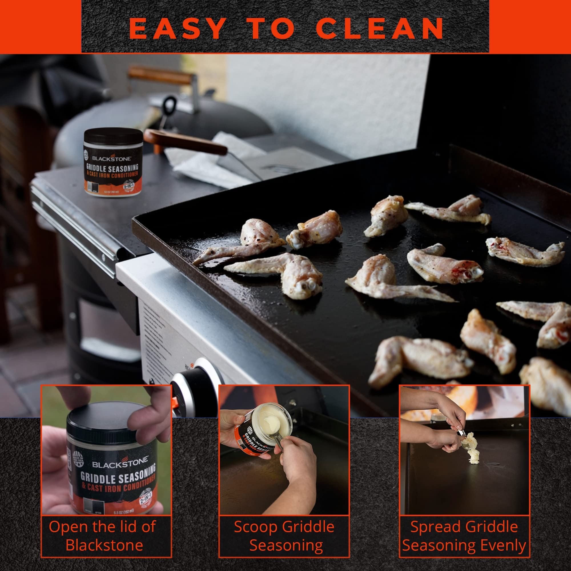 Blackstone 2-IN-1 Griddle & Cast Iron Seasoning Conditioner 6.5 OZβ Effective Seasoning Rub Formula β Food Safe β Easy to Use Cleaner & Conditioner β with Satisfying Customers Travel Tissue (2Pack)