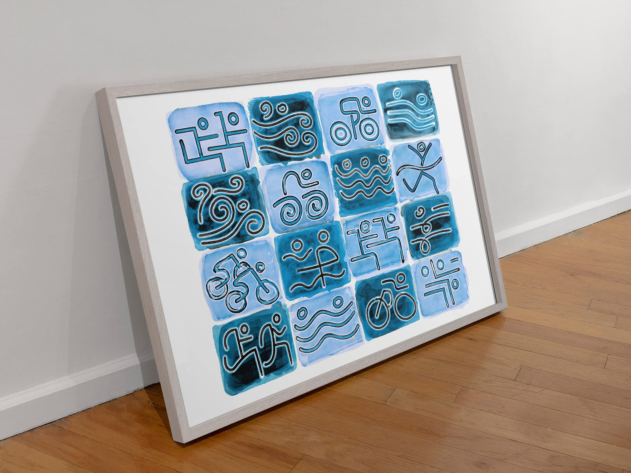 Blue Stamp triathlon V2 - Triathlon Art Print - Triathlon wall decor - Gift for Triathlete- Swim, Bike, Run Poster (14x11)
