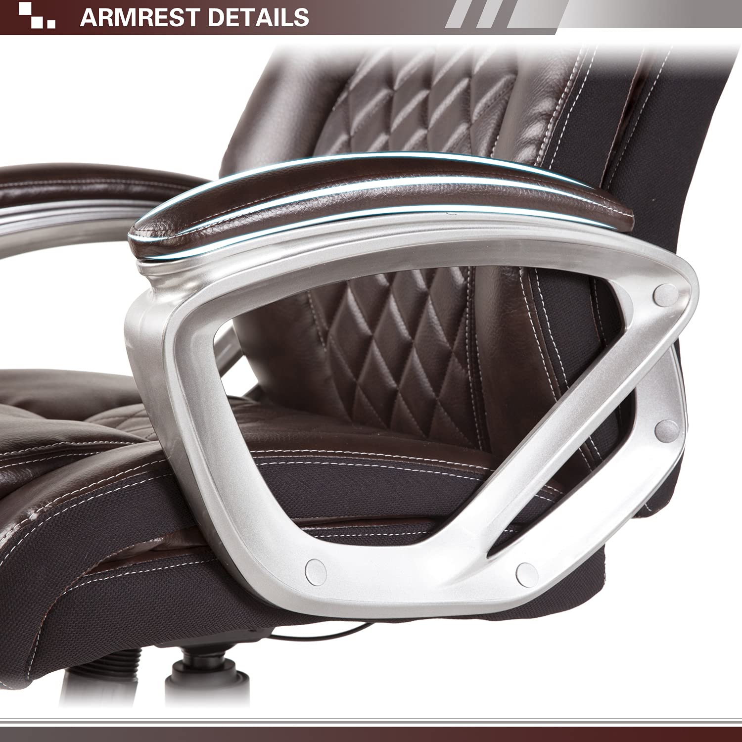 BOWTHY High Back Executive Office Chair 300lbs - Adjustable Built-in Lumbar Support, Ergonomic Leather Computer Desk Chair with Padded Armrest Swivel Chair for Home and Office (Brown)